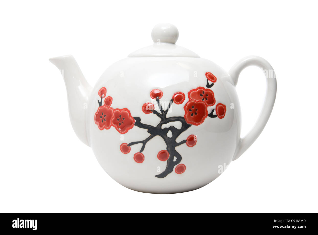 Teapot in asian style with flowers. Isolated on white Stock Photo - Alamy