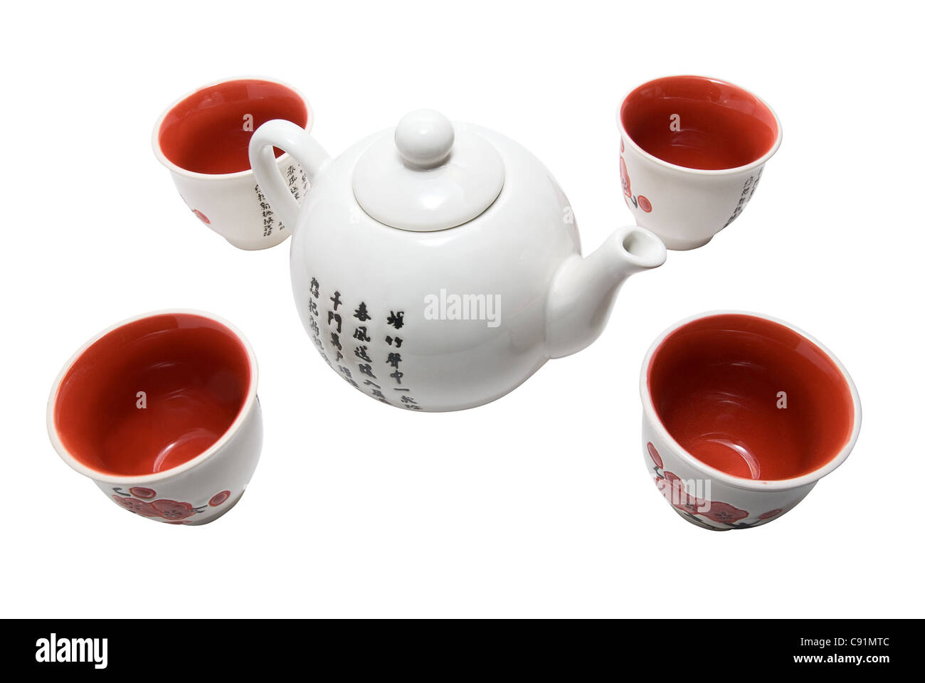 Tea-things in asian style with hieroglyphics. Isolated on white Stock ...
