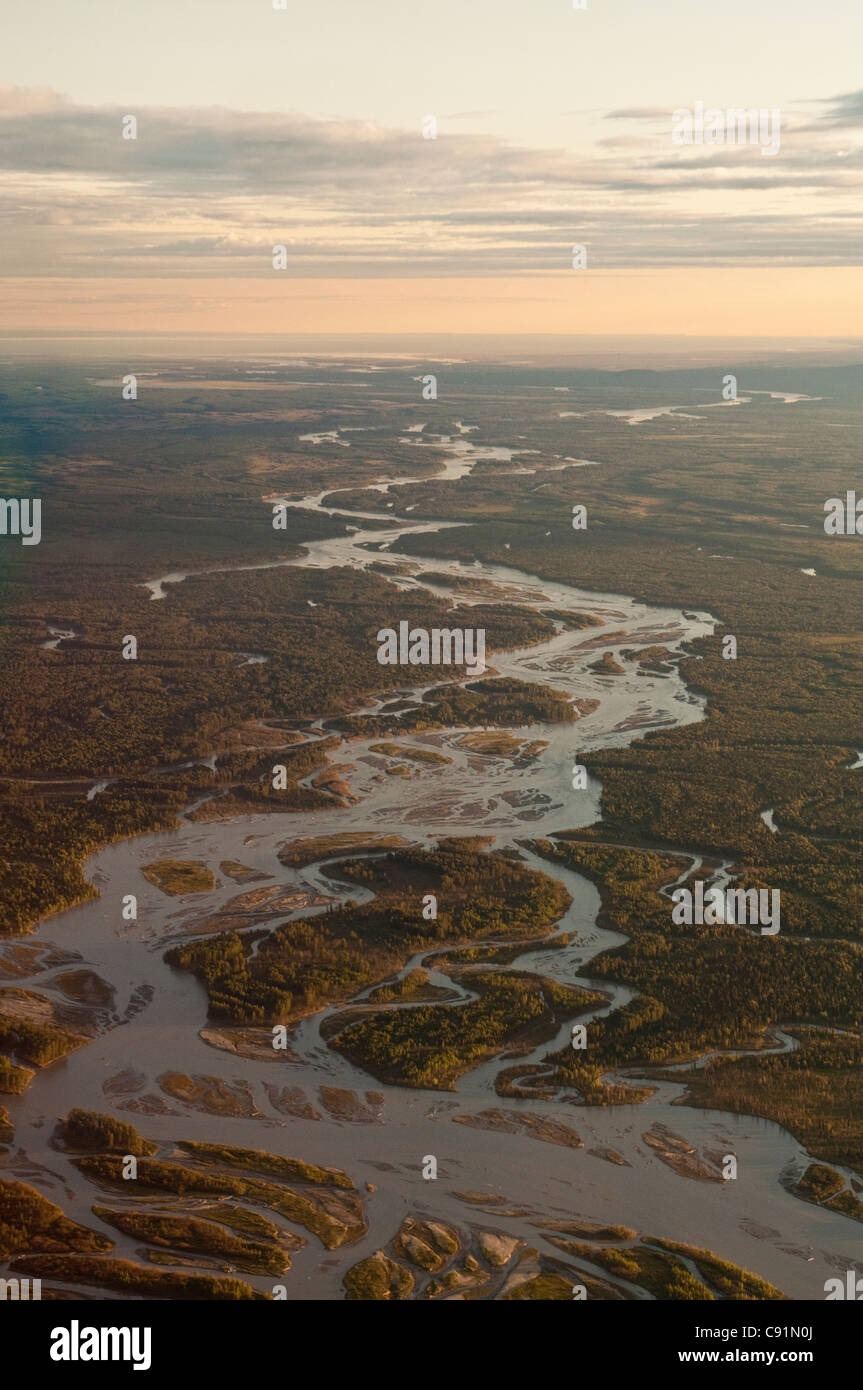 Aerial view of the Susitna River as it flows toward the Cook Inlet ...