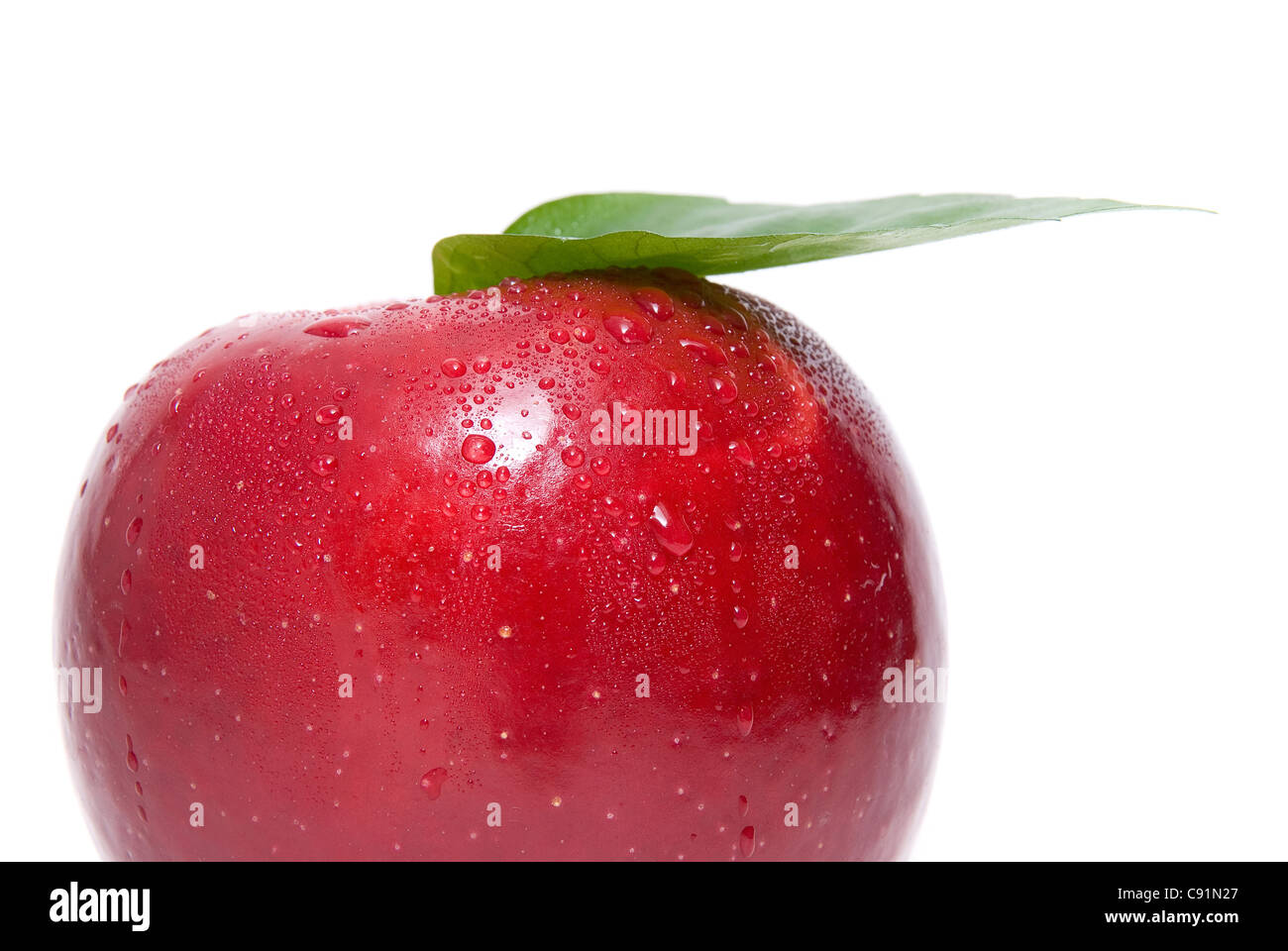 Close-up of ripe fresh red apple with leaf isolated on white Stock ...