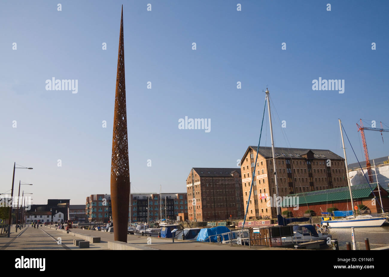 Gloucester England The Candle sculpture in regenerated Victoria docks ...