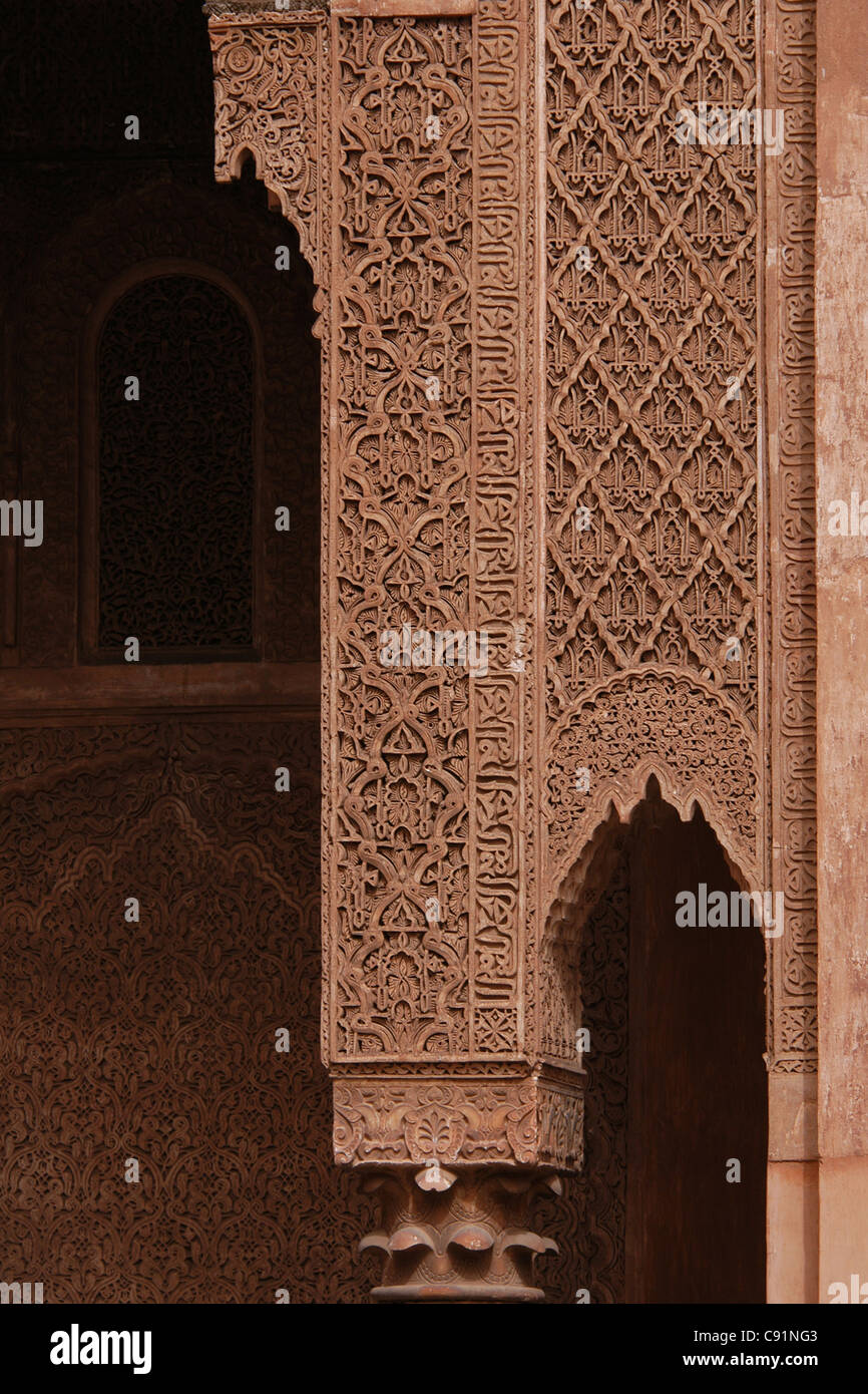 Stone carving covered the mausoleum of Sultan Ahmad al-Mansur in the ...