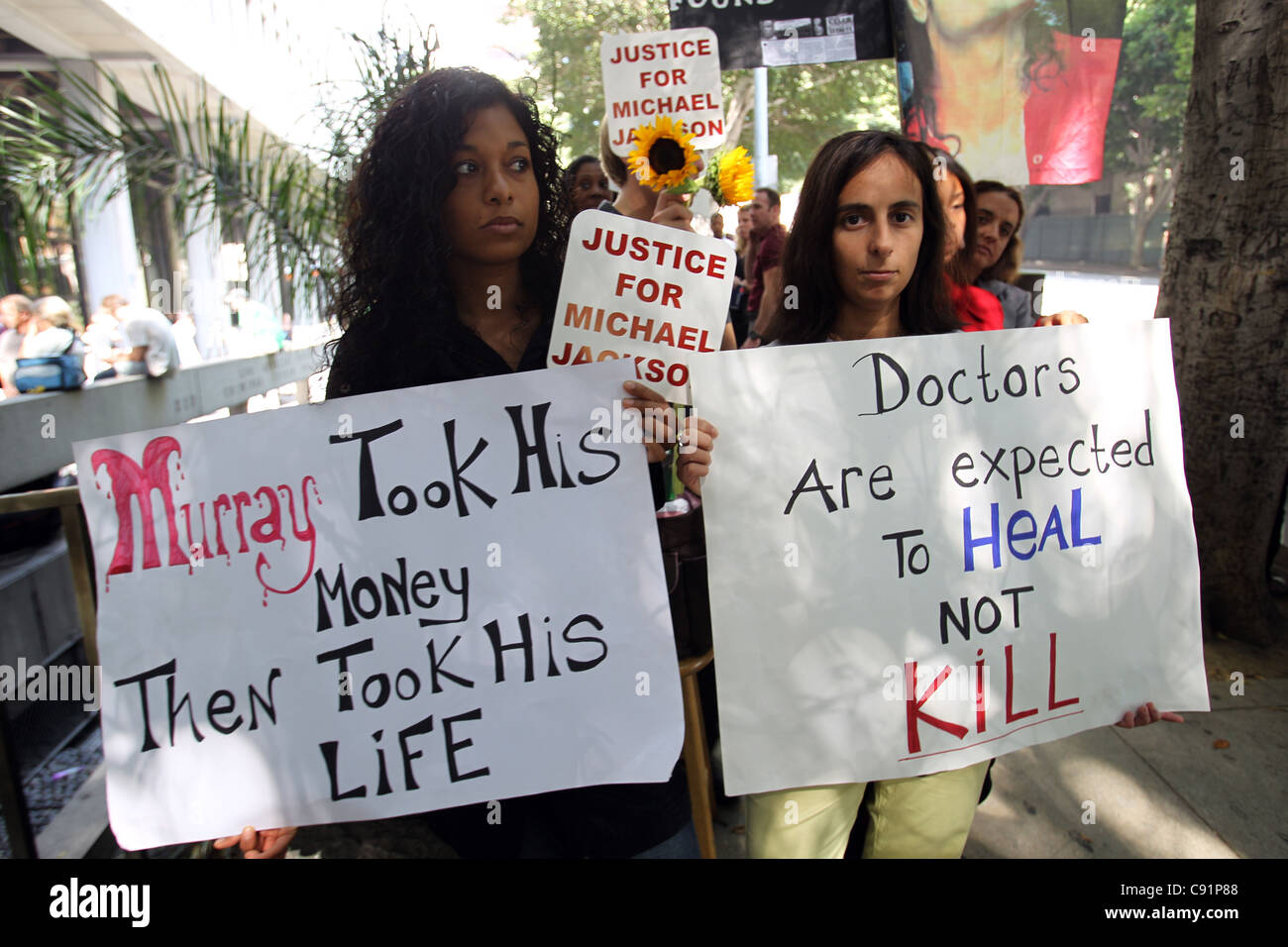 Michael Jackson fans outside the trial of Dr. Conrad Murray who was ...