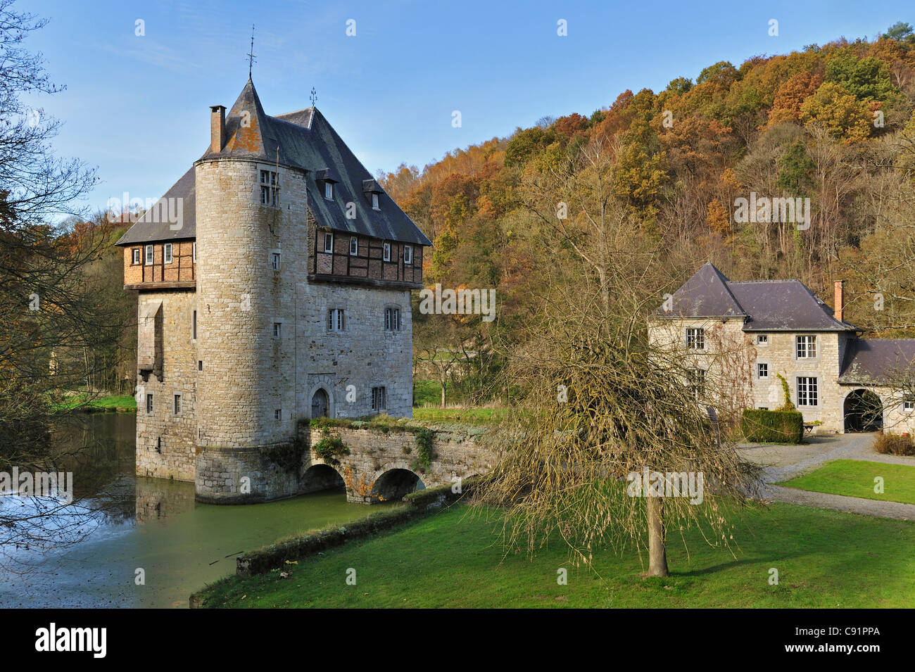 13th Century keep of Castle Carondelet at Crupet in the Belgian ...