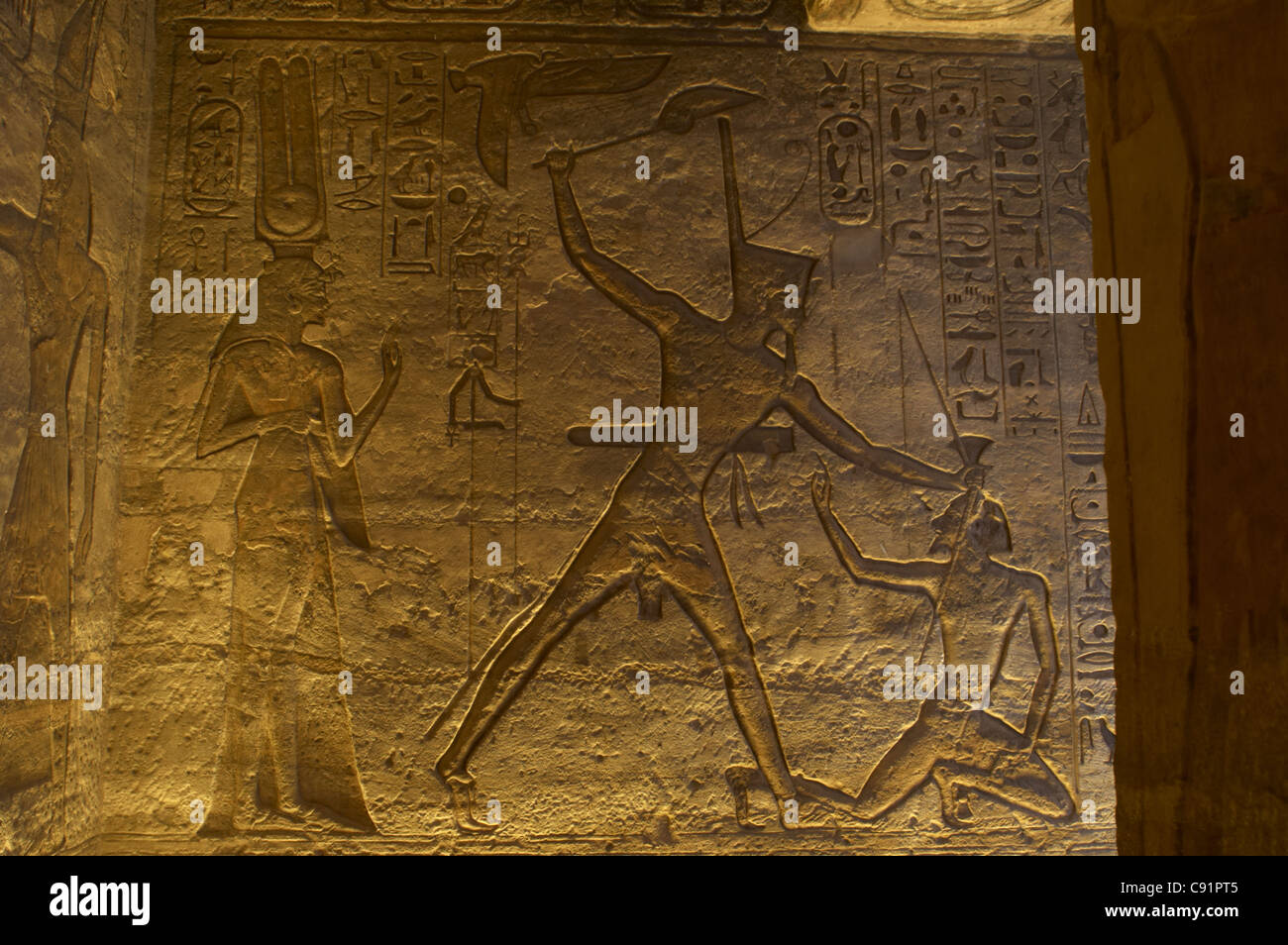 Great Temple of Ramses II. Relief depicting the victorious pharaoh ...