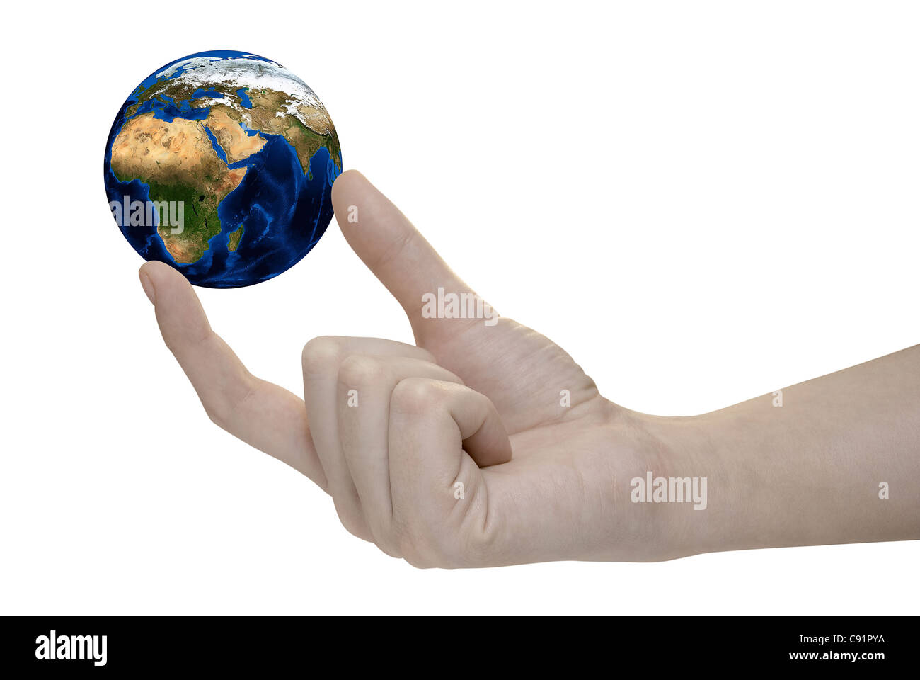 Earth in hand on white background Stock Photo - Alamy