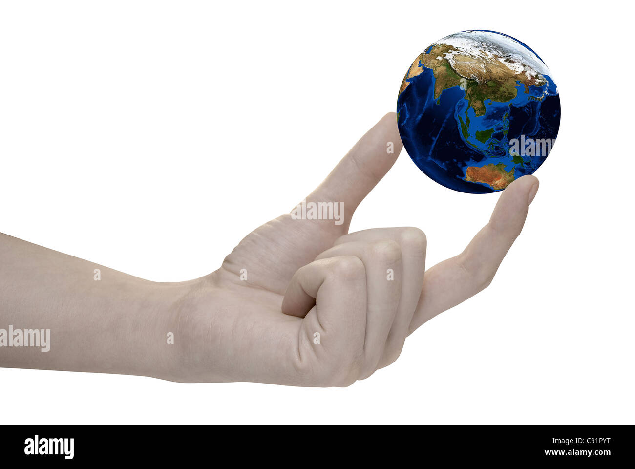 Earth in hand on white background Stock Photo - Alamy