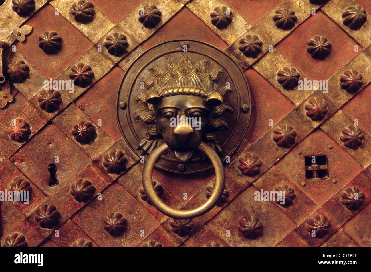 Ancient lion-shape knocker at the gate of St Wenceslas' Chapel of St ...