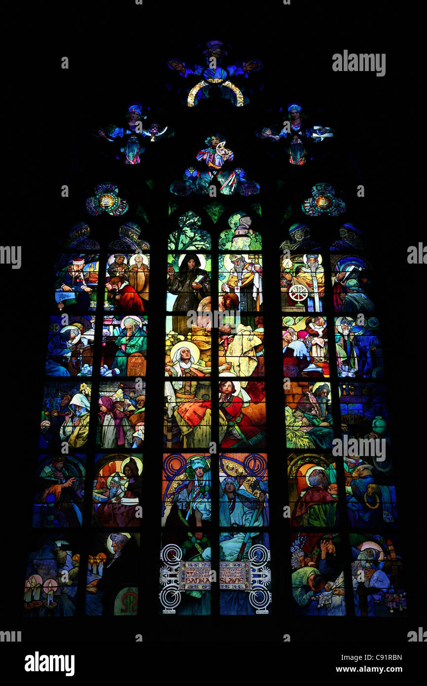 Stained glass window by Alfons Mucha in St Vitus Cathedral at the ...