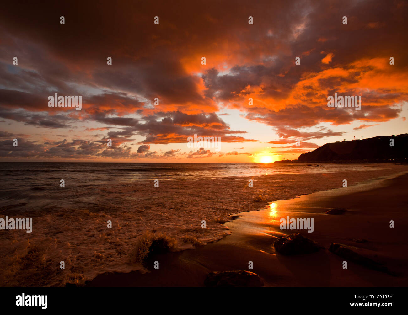 Sunset, Beach in Malibu, California Stock Photo - Alamy