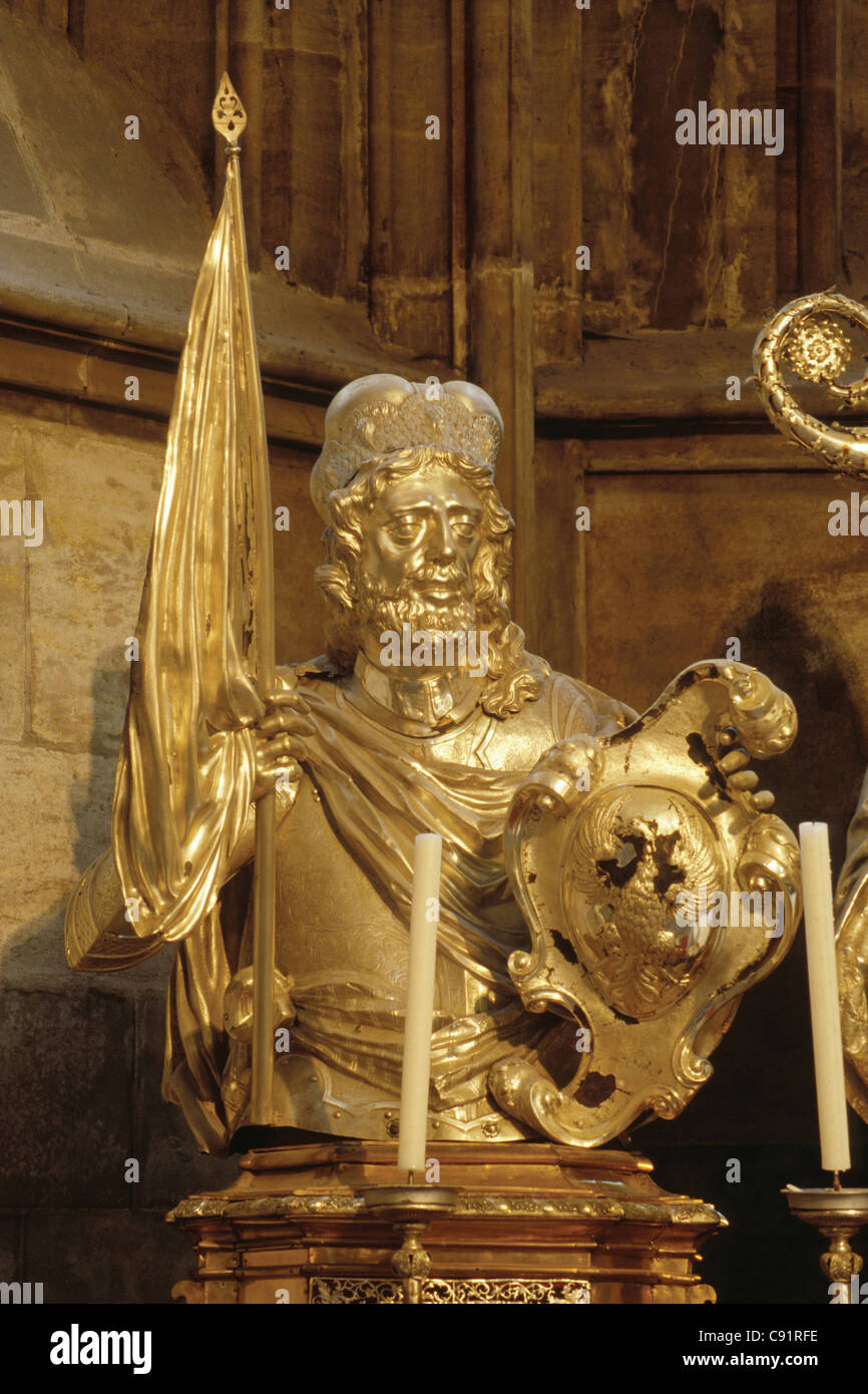 Silver bust of St Wenceslas beside the relics of St Adalbert of Prague ...