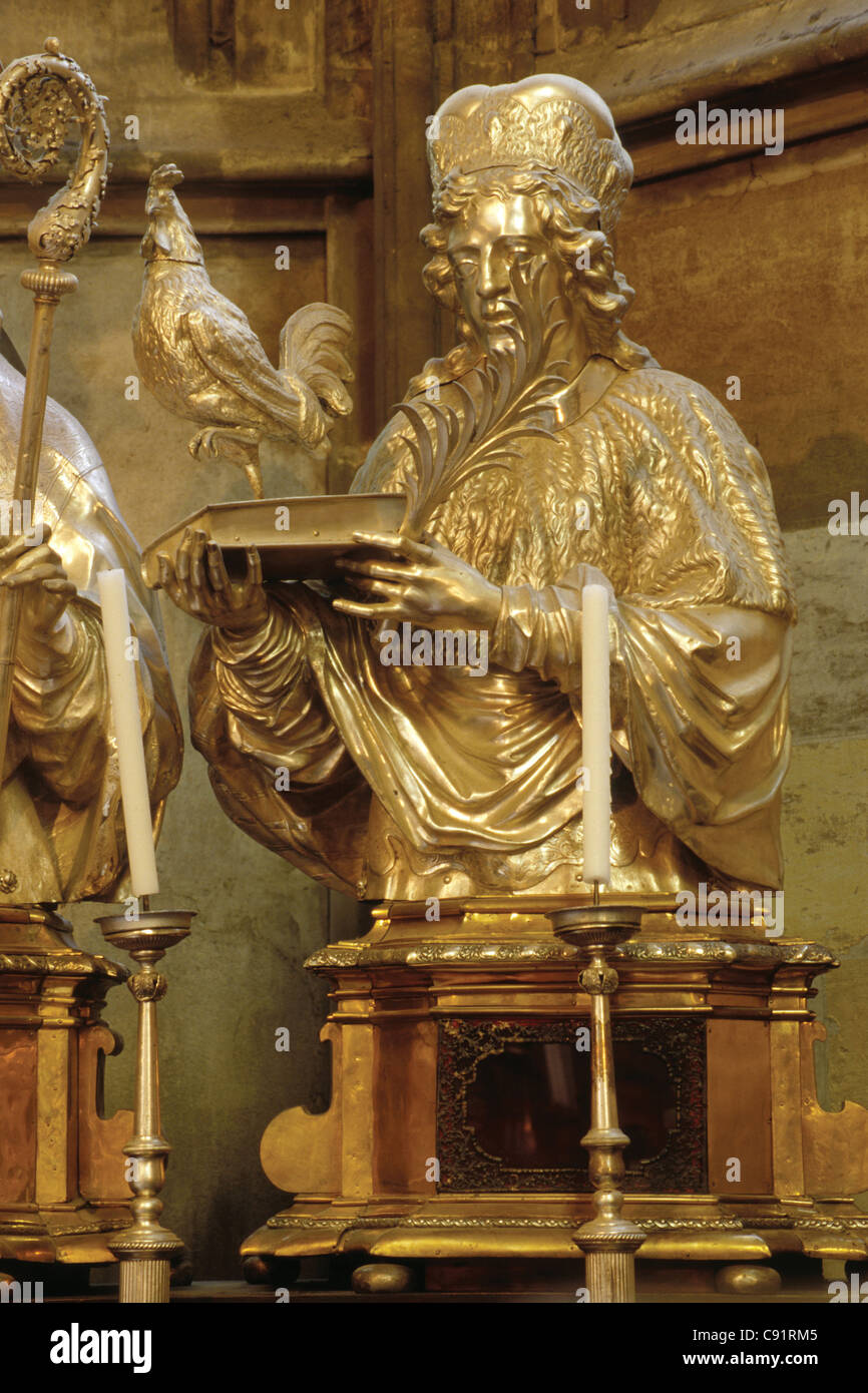 Silver bust of St Vitus beside the relics of St Adalbert of Prague in ...