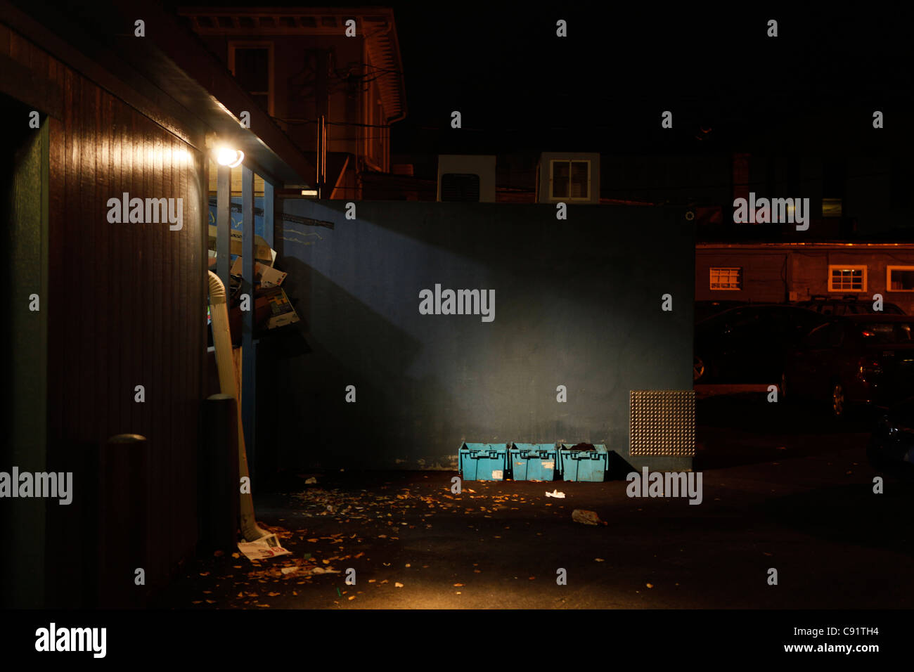 boxes lit at night cargo alley storage downtown night evening Stock ...