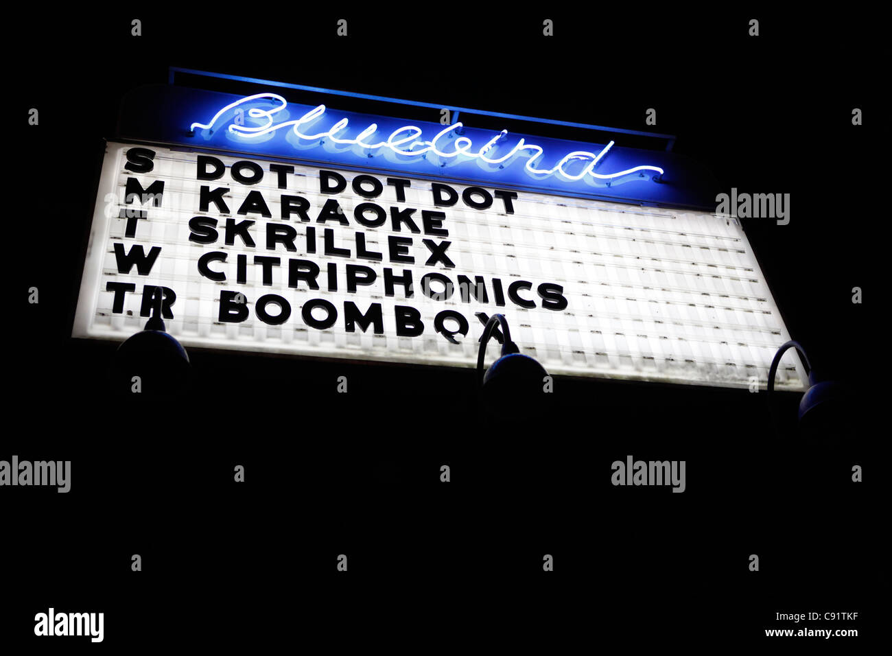 bluebird bar downtown bloomington night sign medium color Stock Photo ...