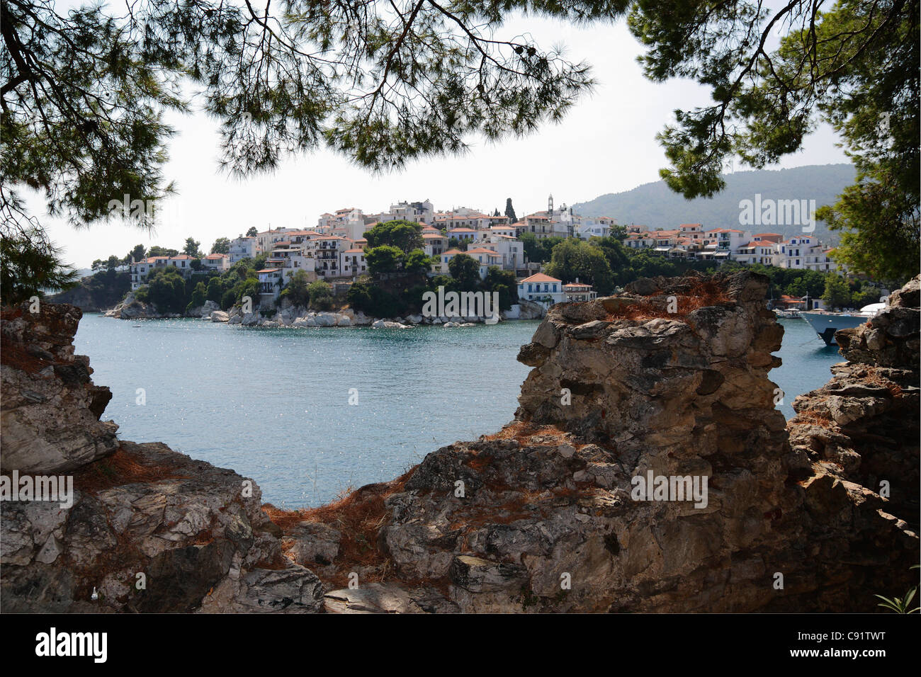 View of Skiathos Town from Bourtzi, Skiathos. Greece Stock Photo - Alamy