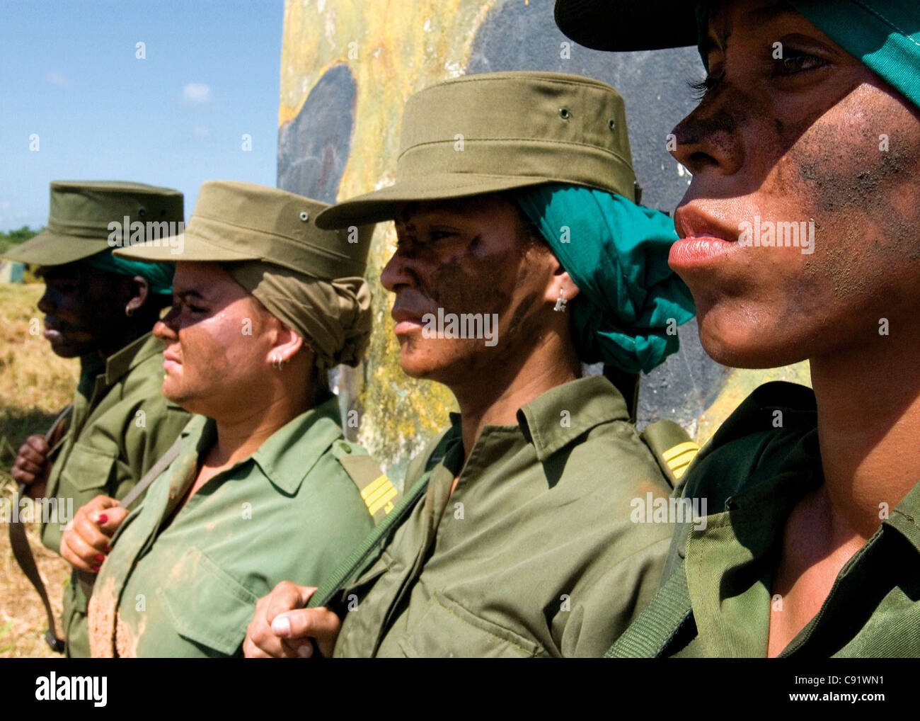 Female cadets of the Revolutionary Armed Forces in formation after ...