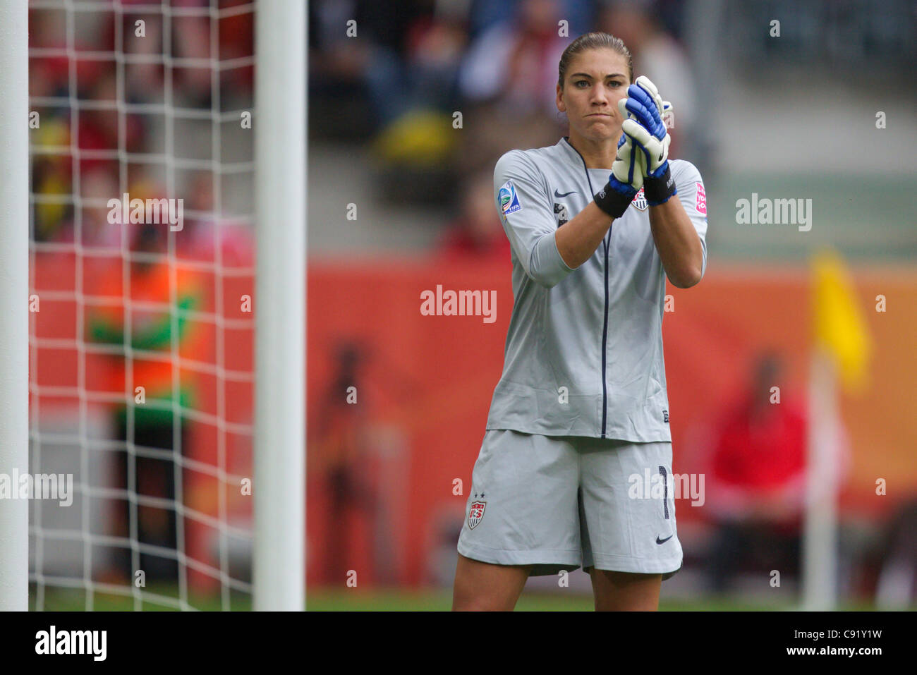 Goalkeeper Hope Solo of the United States in action during a FIFA Women ...