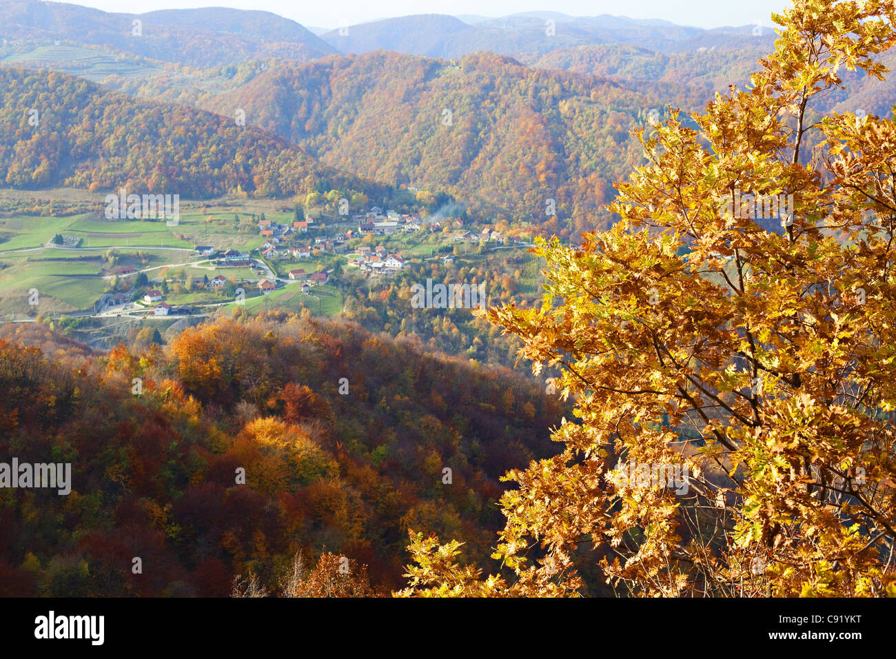 View on valley and hills in autumn Stock Photo - Alamy