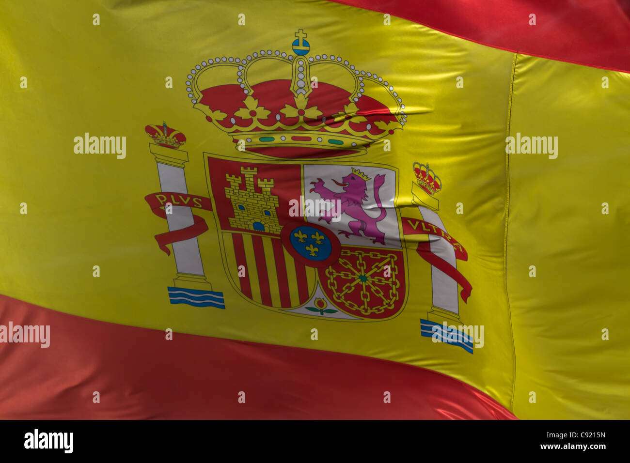 A large spanish flag waving on a municipal building in Madrid Stock ...