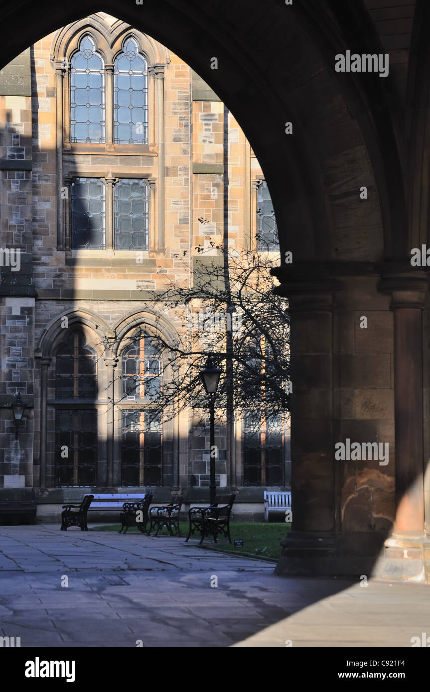 Gothic style buildings of Glasgow University surround this enclosed ...