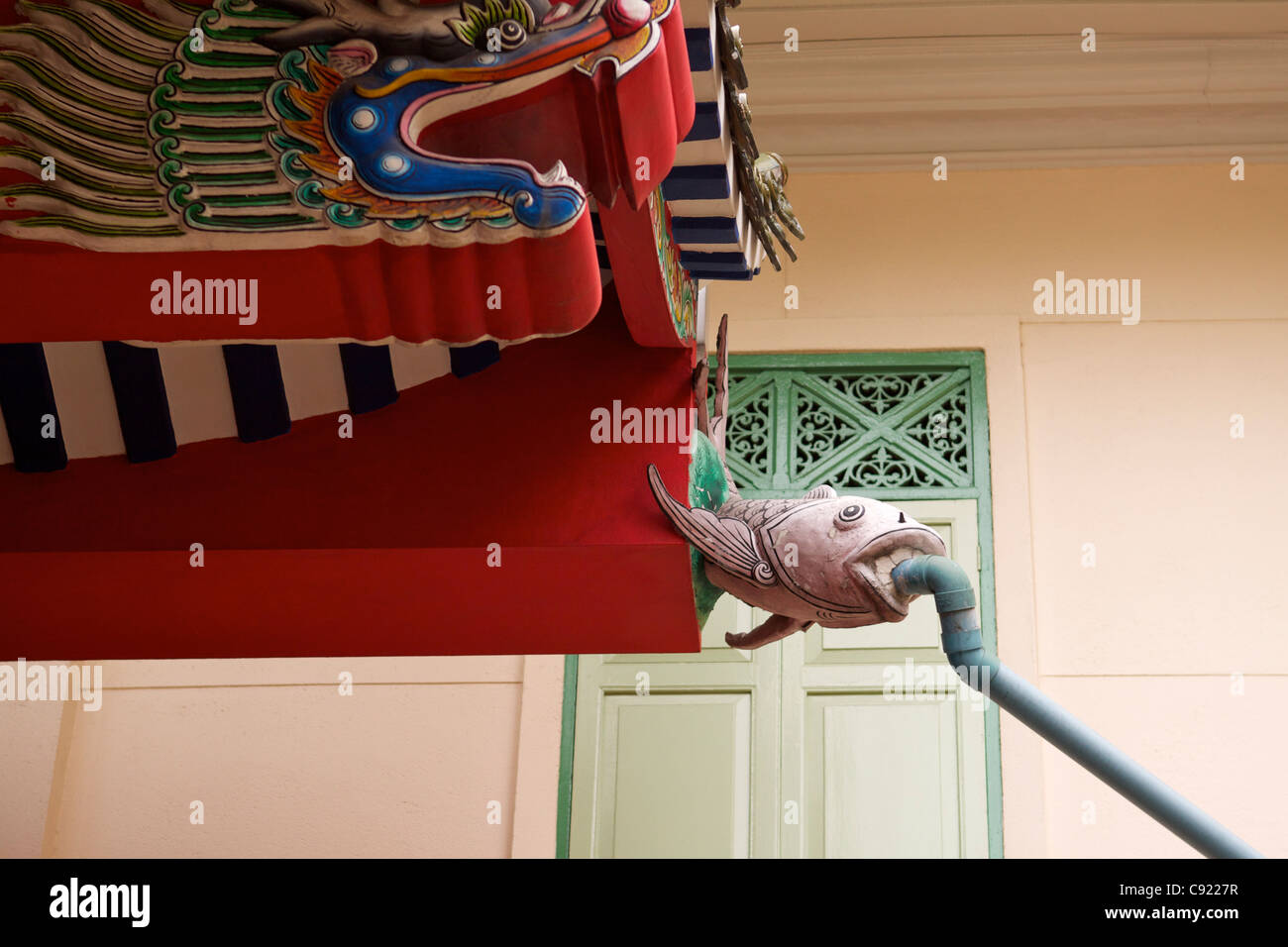 Elaborate guttering on the outside of a Chinese temple in China Town in ...