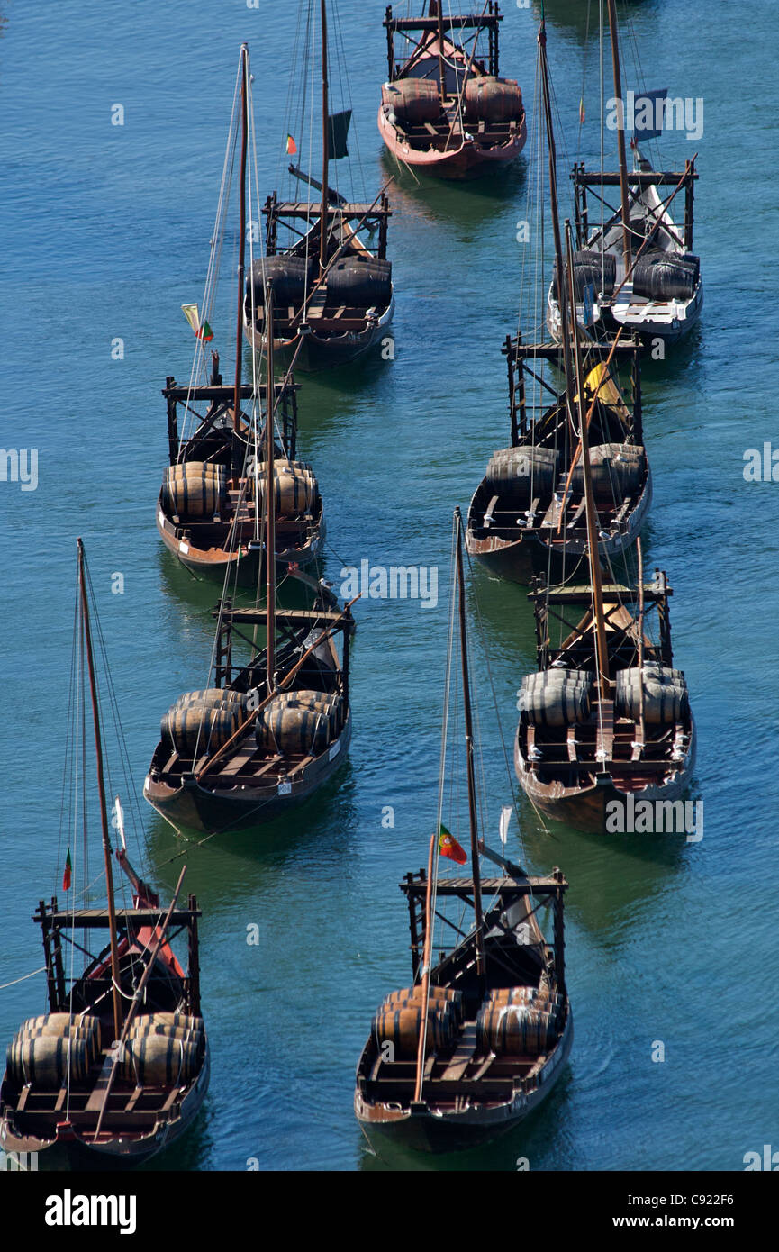Barcos Rabelos' traditional wooden boats with a sail used to transport ...
