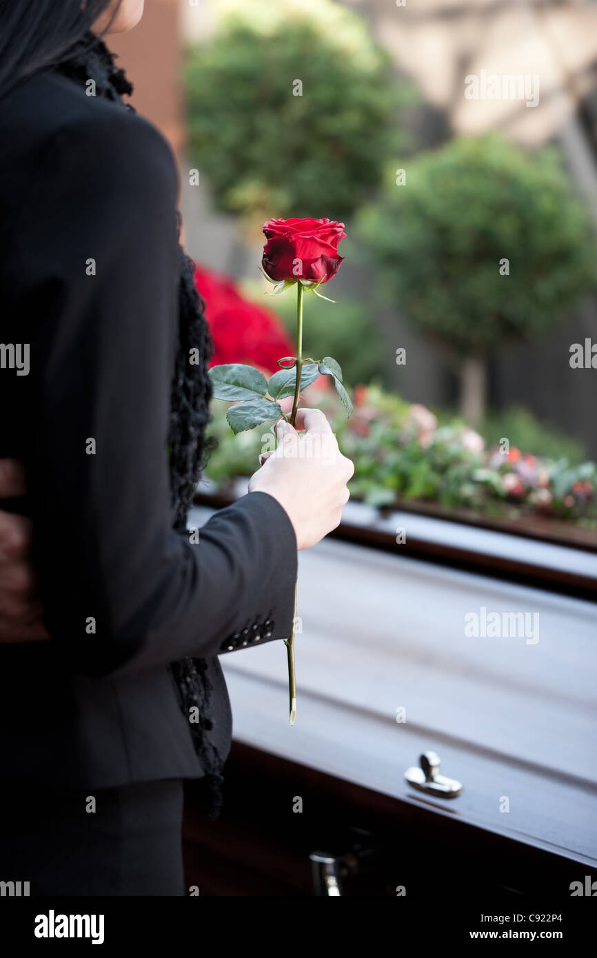 Religion, death and dolor - funeral and cemetery; funeral with coffin ...