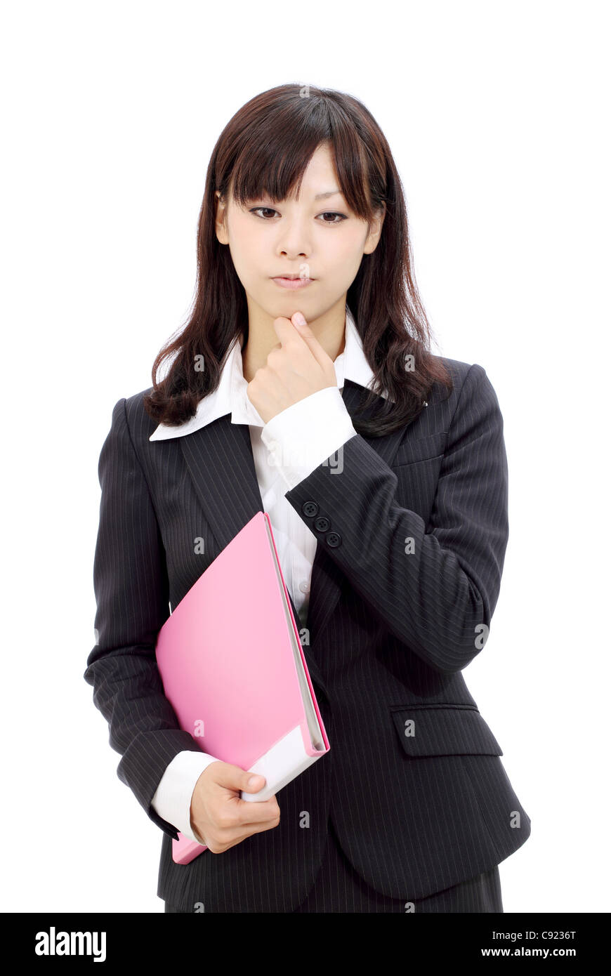 Portrait of young asian business woman thinking Stock Photo - Alamy