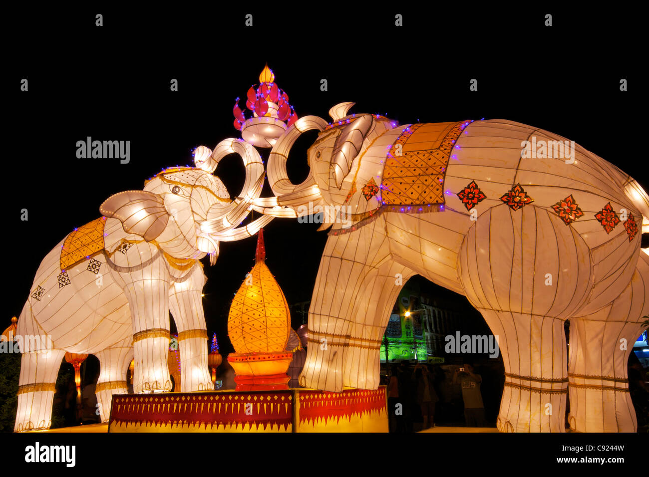 Display of colourful 'Lanna' elephant lanterns displayed during the ...