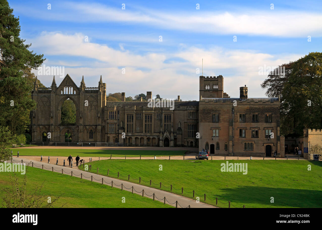 Newstead Abbey west front and medieval priory Church. The medieval ...