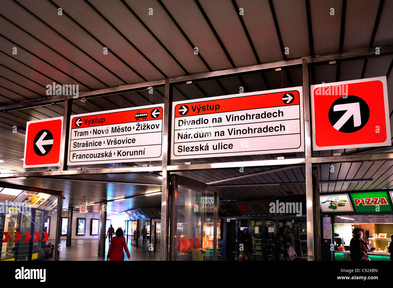Prague, Czech Republic. Signs in Namesti miru metro station showing ...