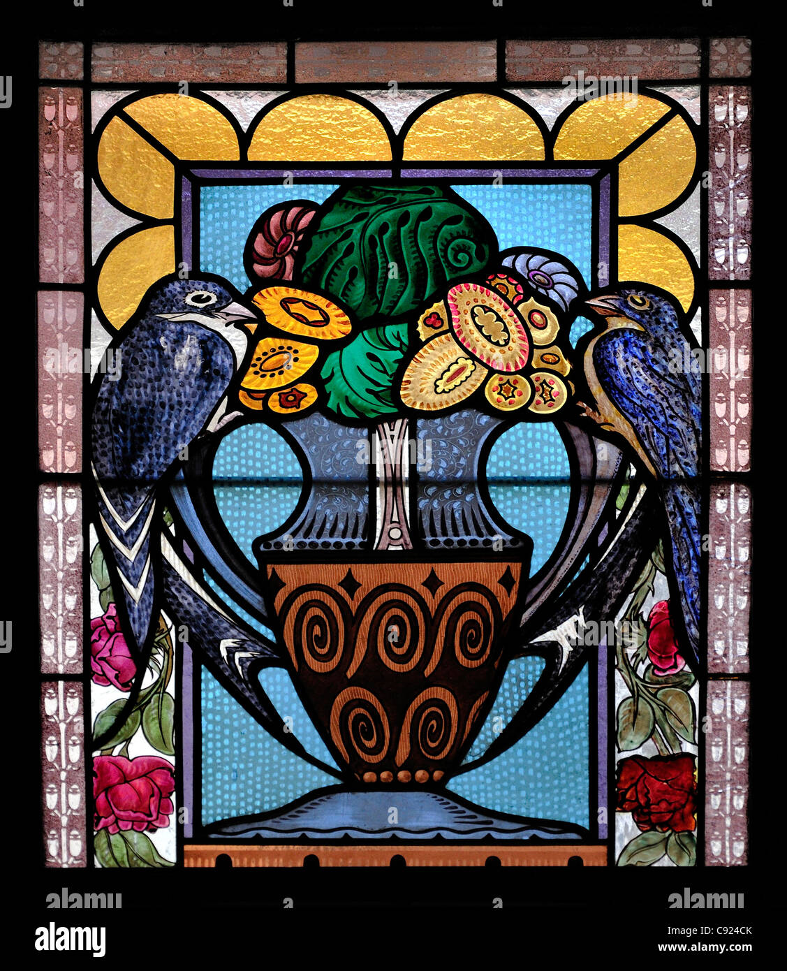 Prague, Czech Republic. Lucerna Palace Arcade. Stained glass window by ...