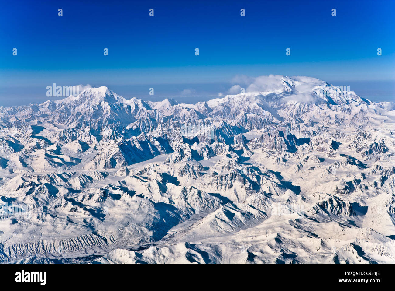 Aerial view of Denali and surrounding mountains in winter. Southcentral ...