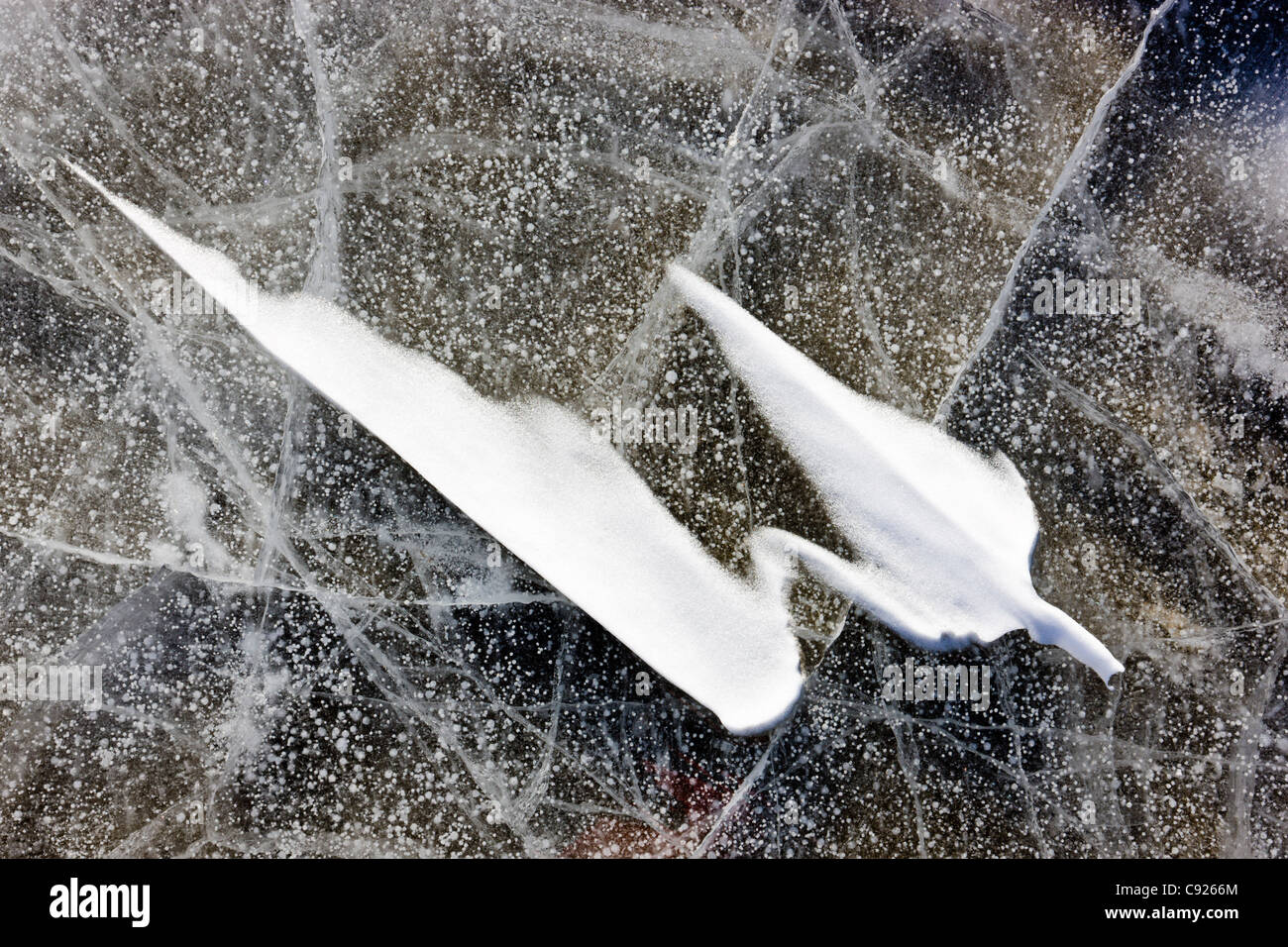 Detail shot of Sastrugi, wind carved ridges of snow, on top of the ...