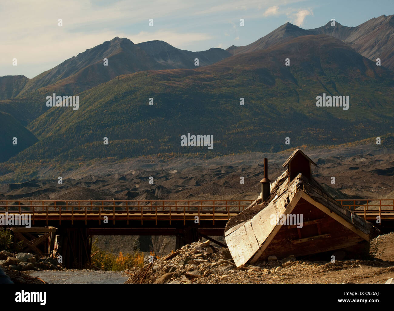View of a dilapidated Kennecott Mine building Wrangell Mountains in the ...