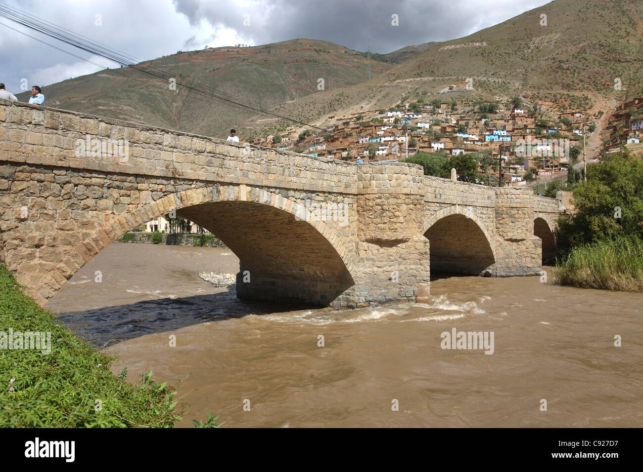 Peru, Huanuco, Puente de Calicanto, stone arch bridge over Rio Huallaga ...