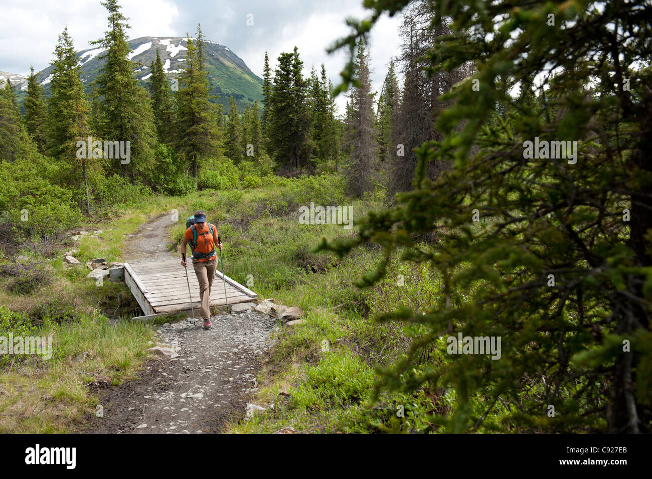 Woman hikes on the 39-mile long Resurrection Pass Trail in the Chugach ...