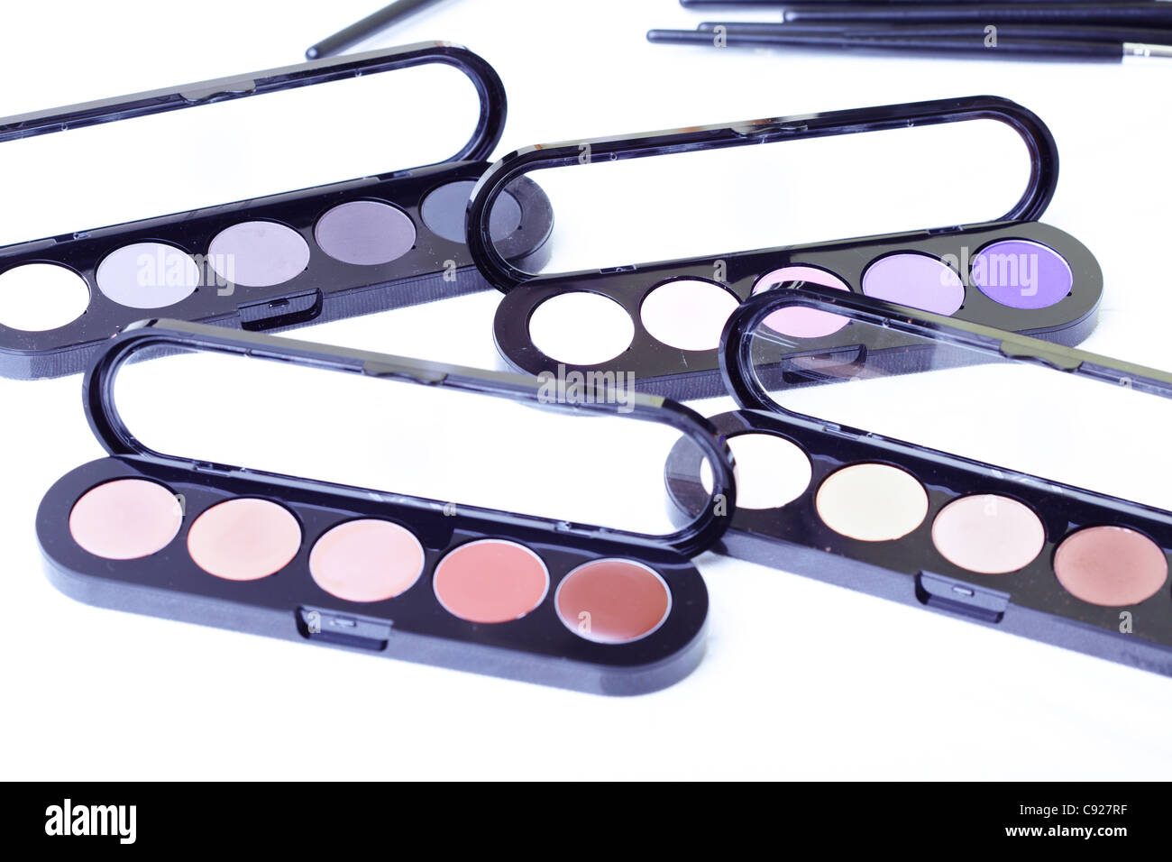 Close-up photo of the makeup set on textured white background Stock ...