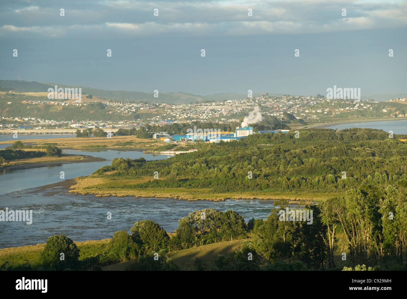 Chile, Chiloe, Ancud, view over Ancud and surrounding landscape Stock ...