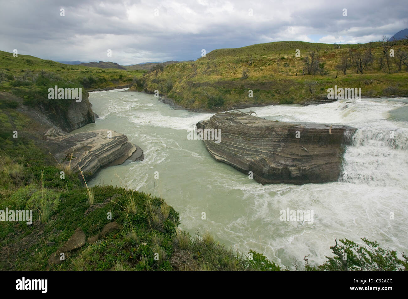 Chile, Patagonia, Torres del Paine National Park, Cascada del Rio Paine ...