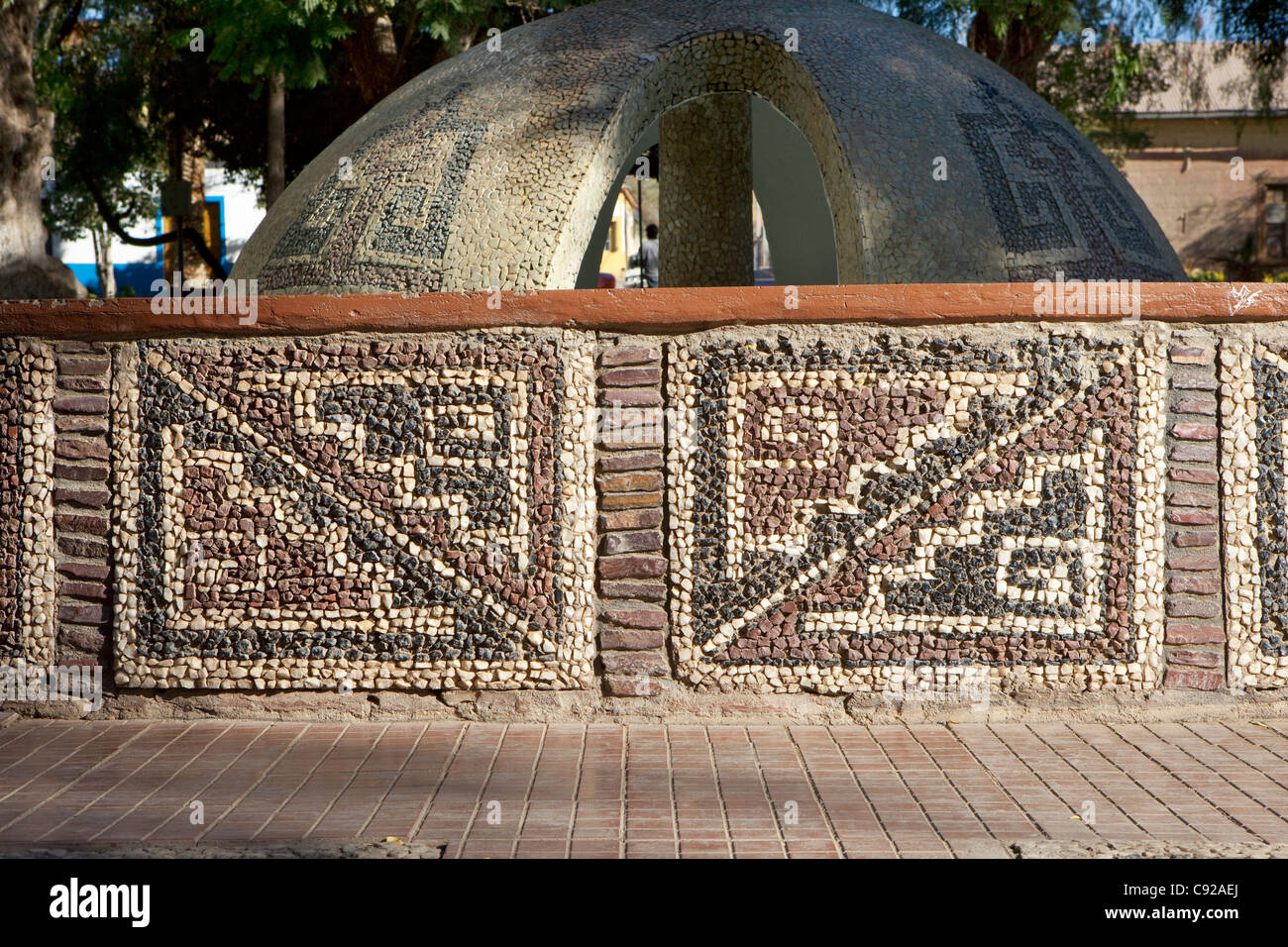 Chile, Coquimbo Region, Combarbala, stonework in central plaza Stock ...
