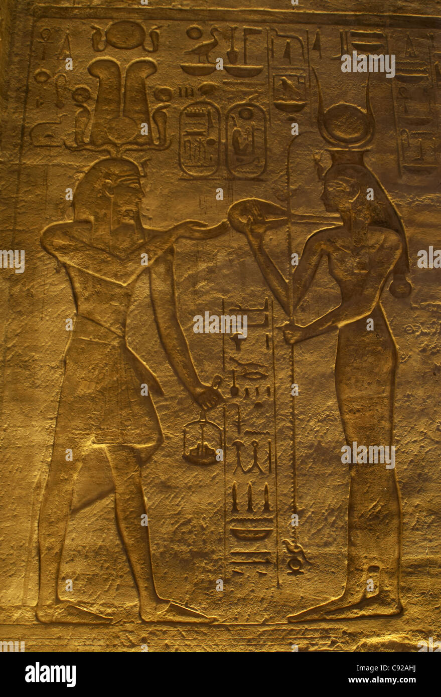Egyptian art. Great Temple of Ramses II. Pharaoh Ramses II before a ...