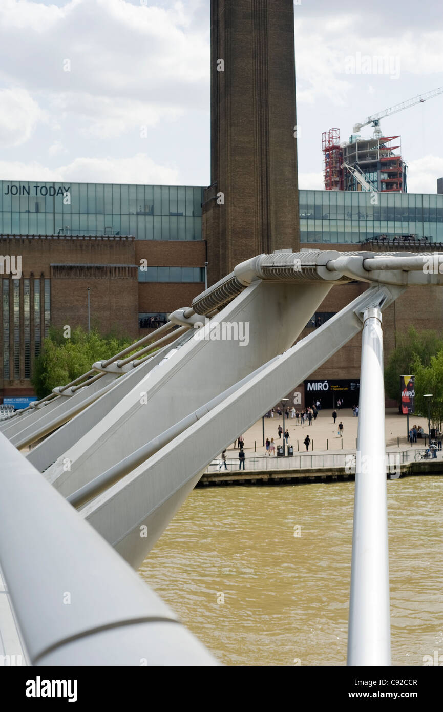 A close up view of the structure of the Millennium Bridge. It is a ...