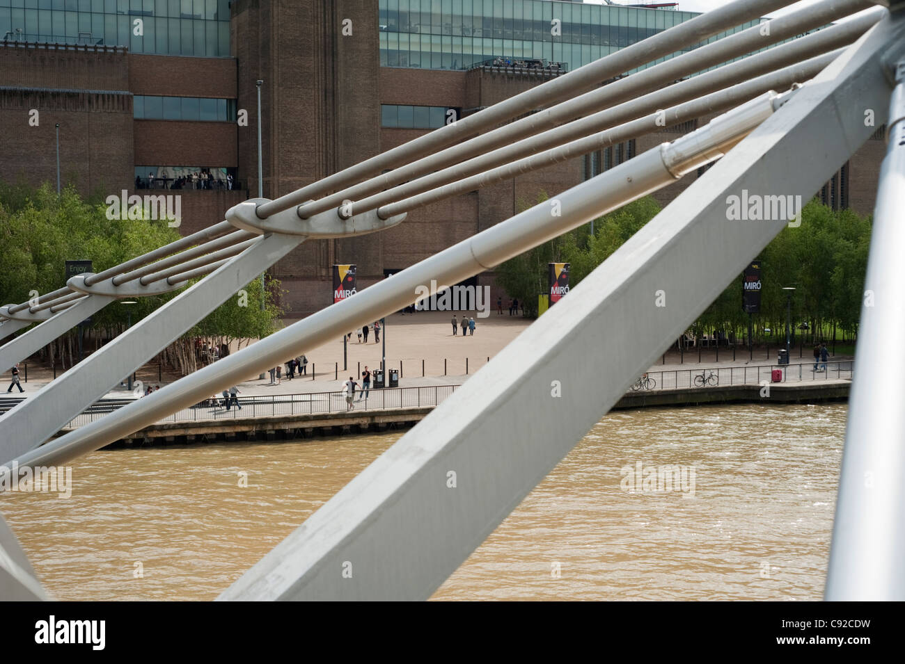 A close up view of the structure of the Millennium Bridge. It is a ...