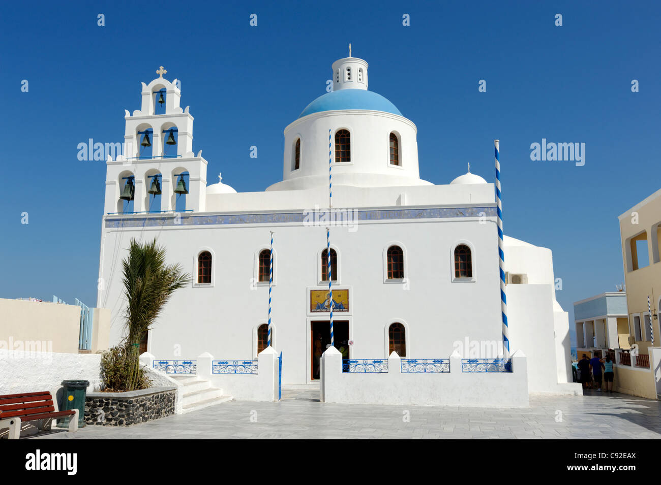 View of the Church of Panagia of Platsani in the main square of the ...