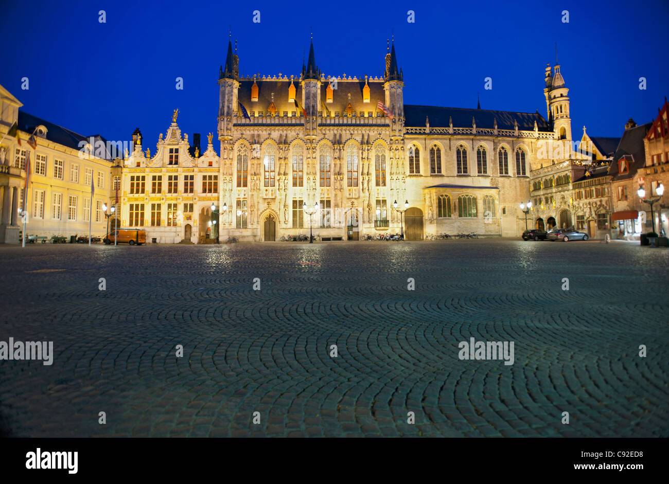 Ornate urban buildings lit up at night Stock Photo - Alamy