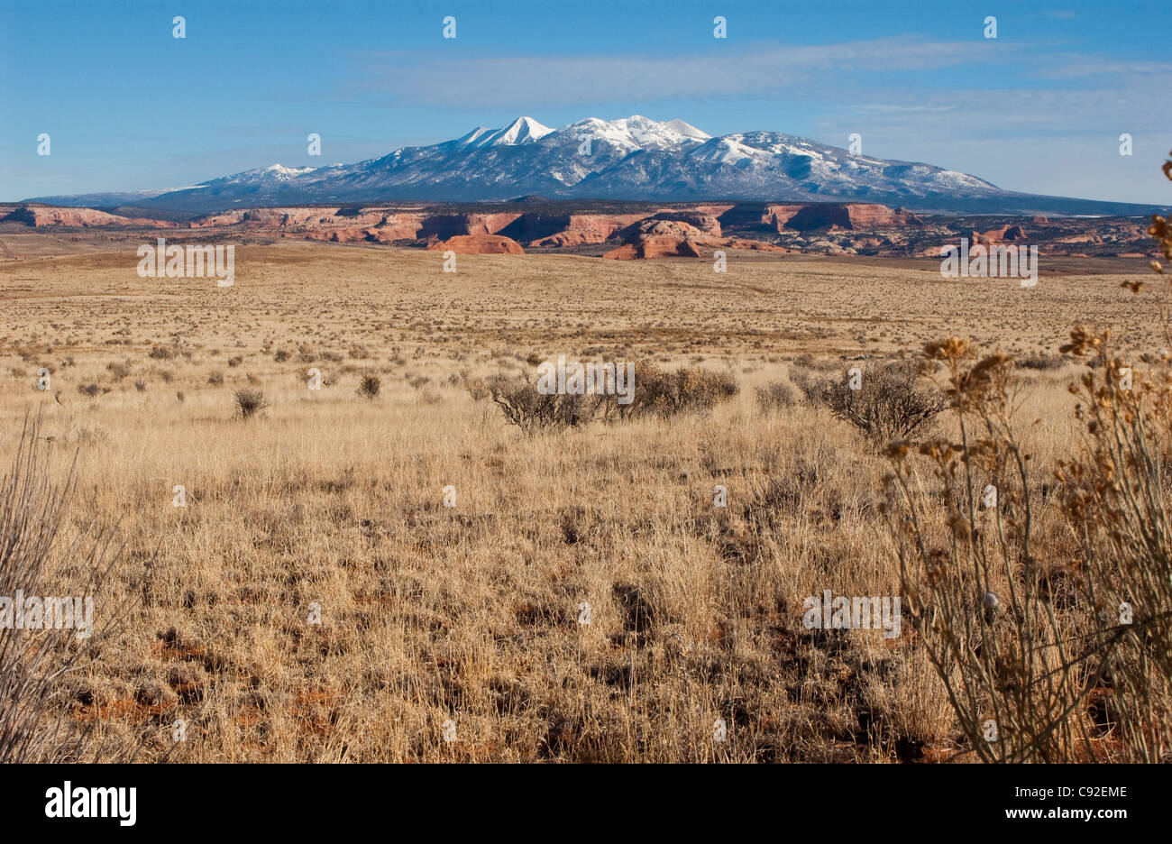 Natural winter landscape with mountains, snow, plains, grassland, Utah ...