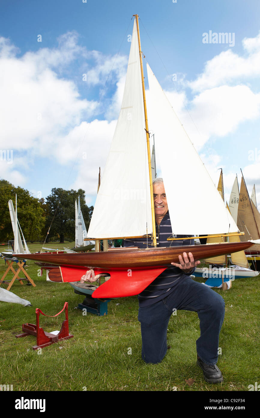 man with model yacht Woodbridge Suffolk Stock Photo - Alamy