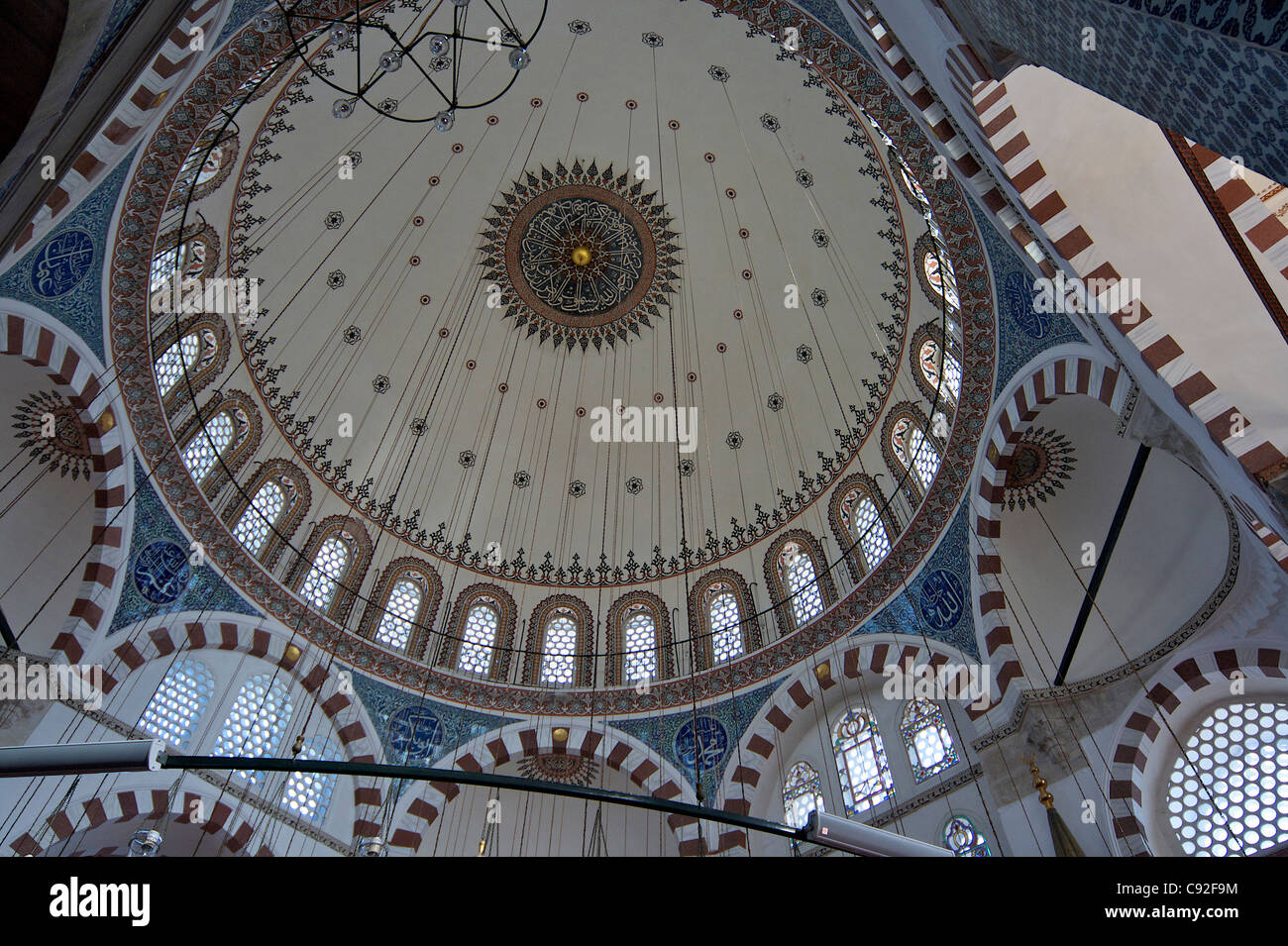 The Blue and white 'Iznik' tiled domes of the Rustem Pasha Mosque built ...