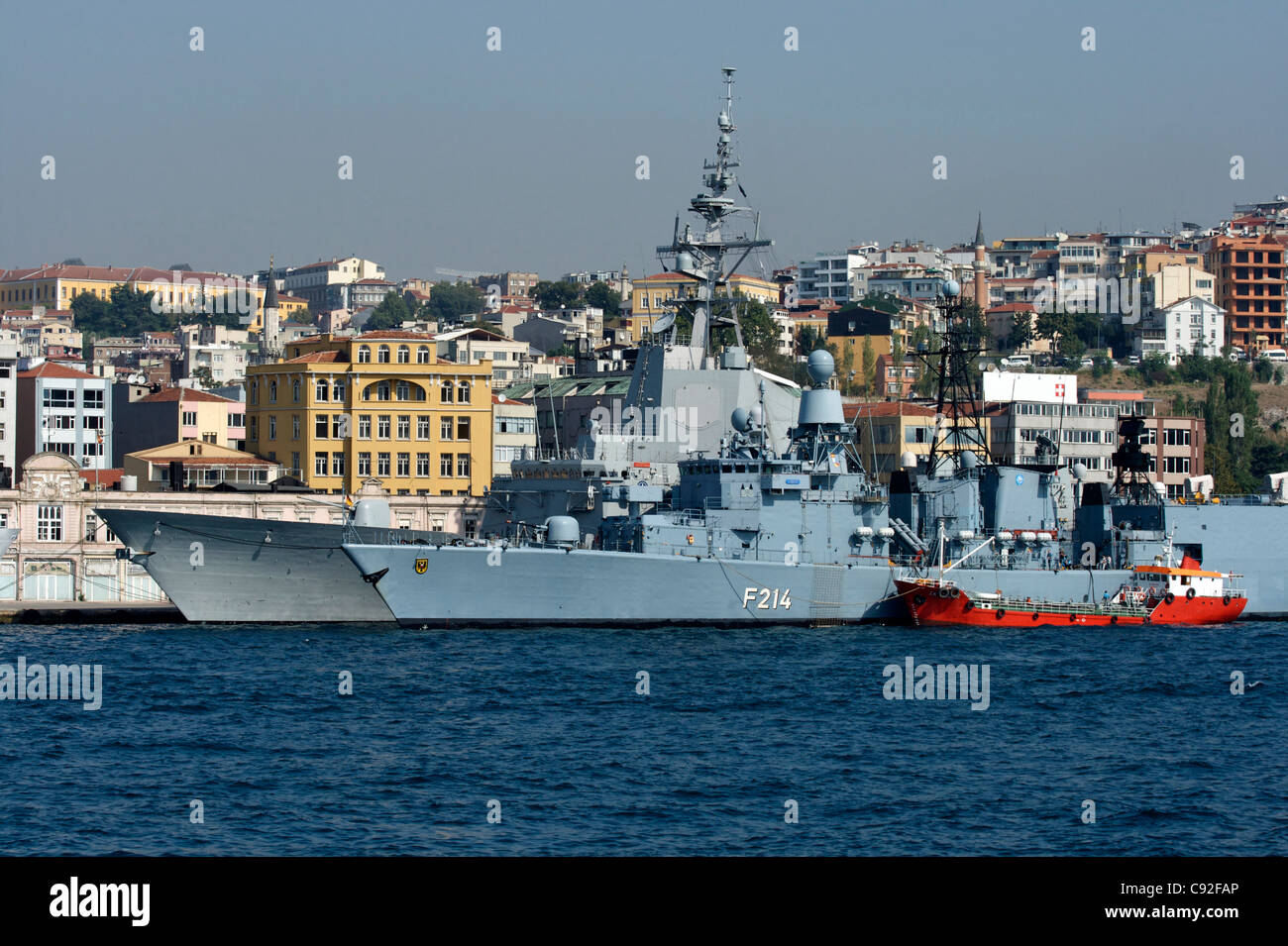 The German Navy ship - Lubeck F214 from Holstentor in Germany moored in ...
